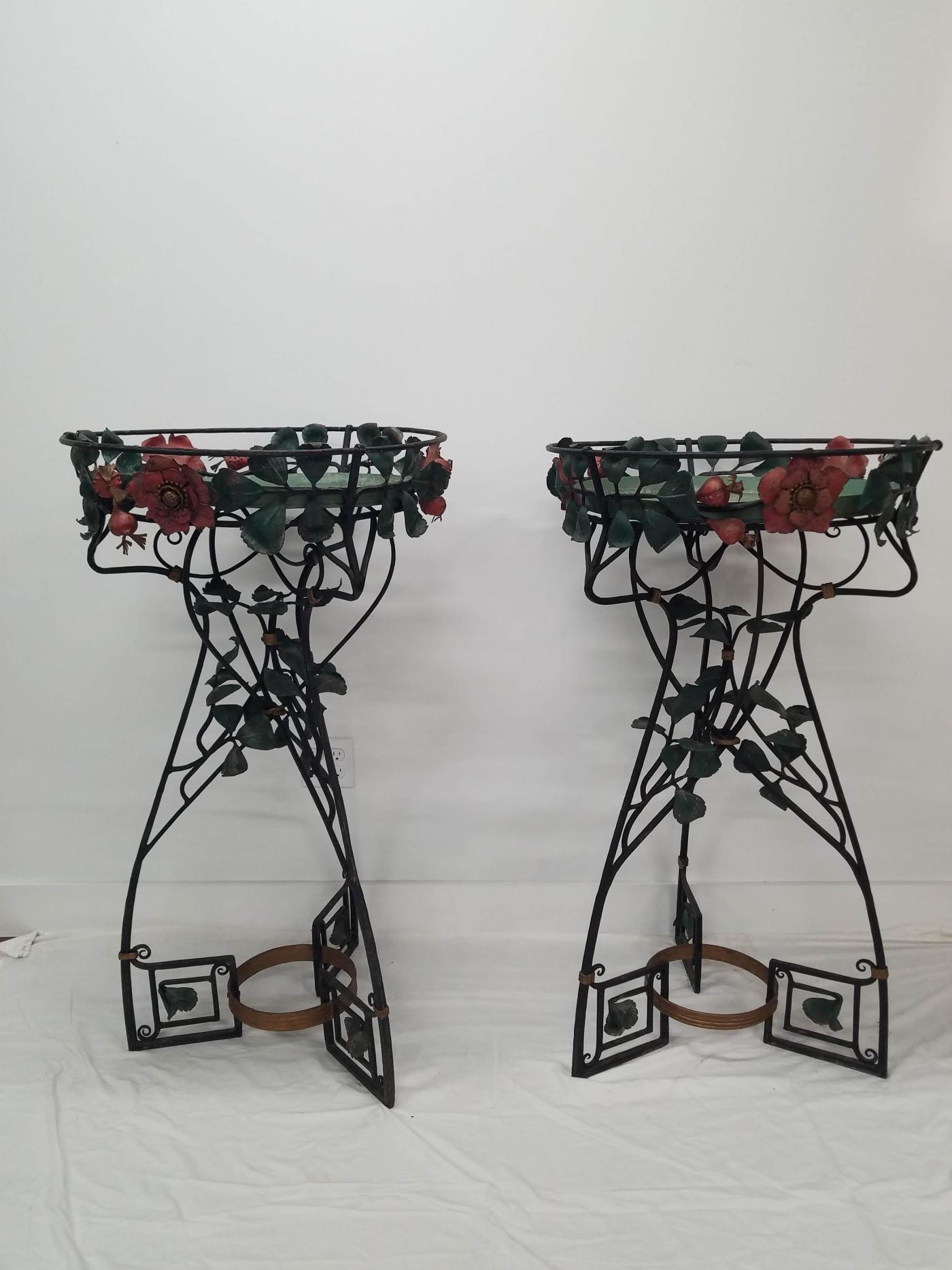 Pair of Period Art Nouveau Wrought-iron Fernery Plant Stands