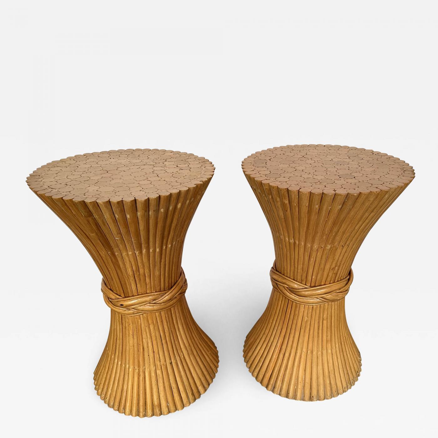 Pair of Rattan Wheat Ears Tables. Italy, 1980s