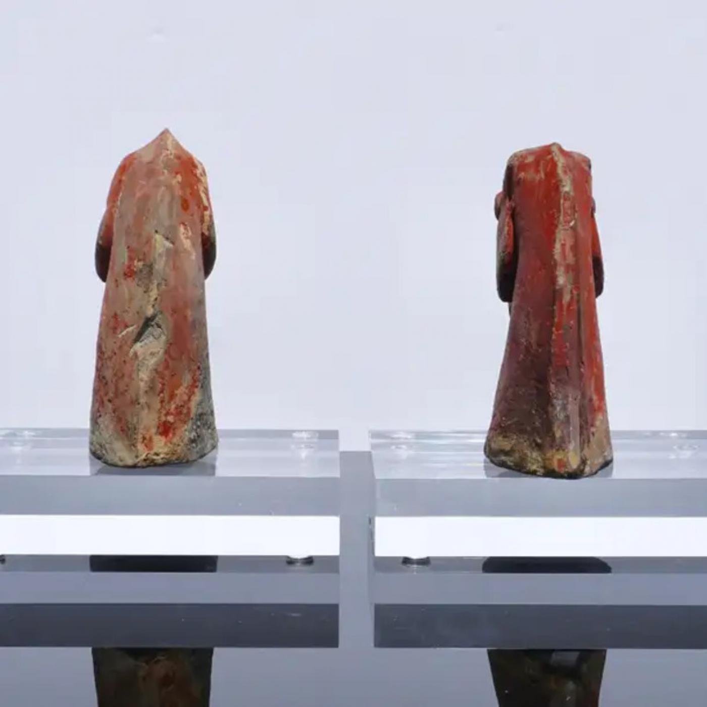 Pair of Red Han Dynasty Gray Pottery Horse Heads '206BC-220AD'