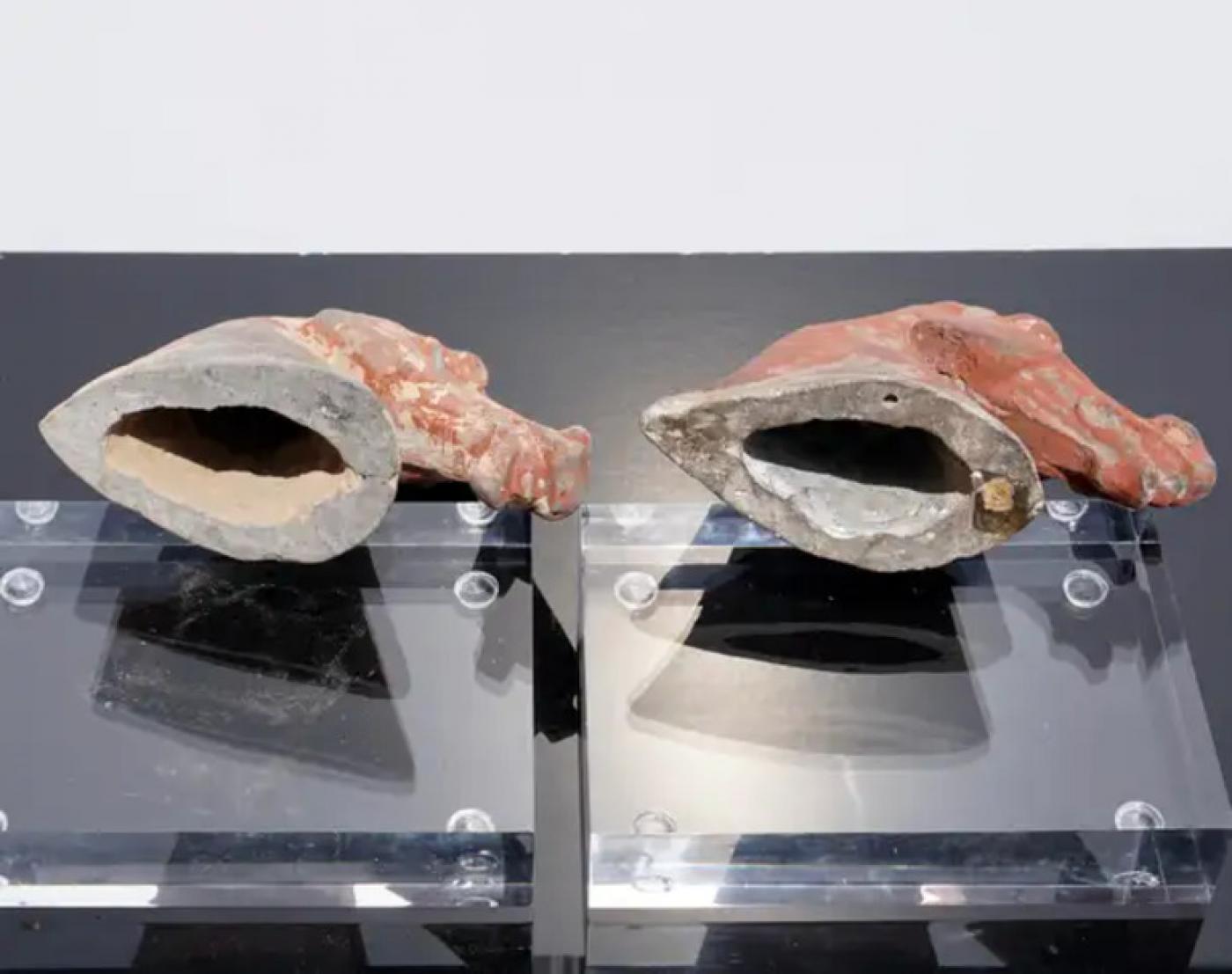 Pair of Red Han Dynasty Gray Pottery Horse Heads '206BC-220AD'