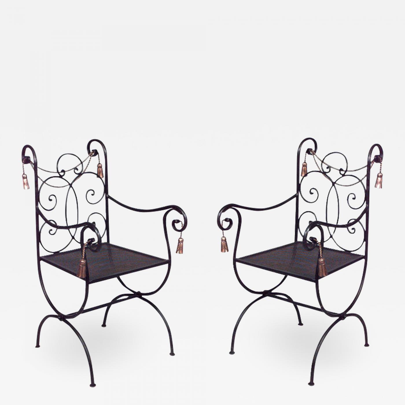 Pair of Rope and Tassel Iron Arm Chairs