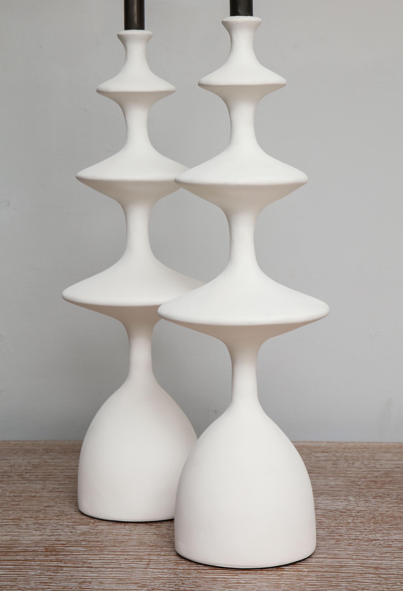 Pair of Sculptural Custom Plaster Table Lamps
