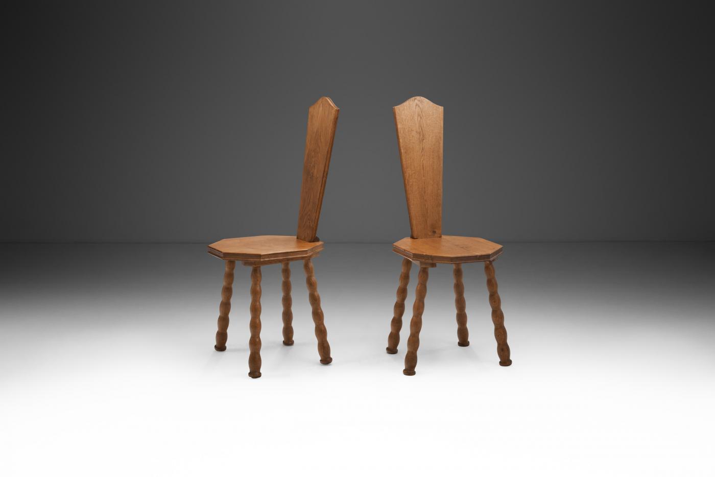 Pair of Sculptural Patinated Oak Spinning Chairs, Europe ca Early 20th ...