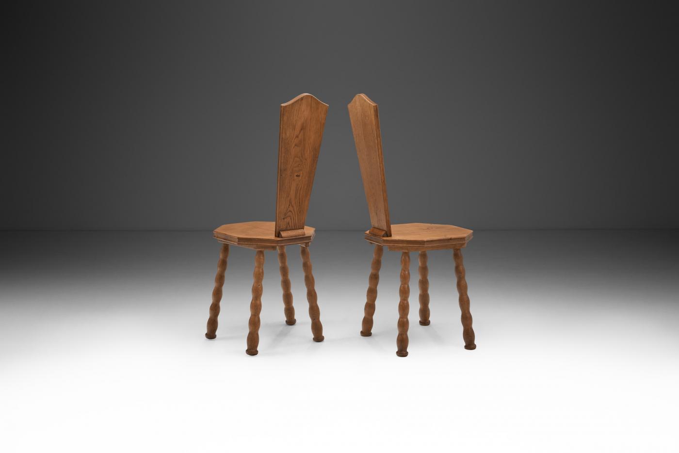 Pair of Sculptural Patinated Oak Spinning Chairs, Europe ca Early 20th ...