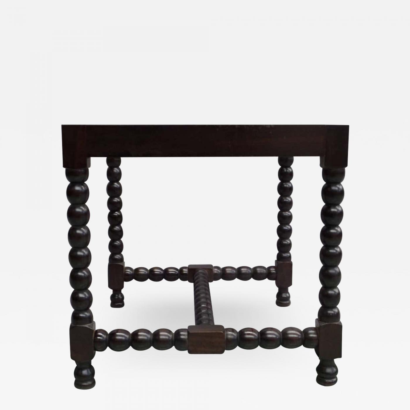 Pair of Sober Modern Neoclassical Carved Wood Stacked Ball Benches / Stools