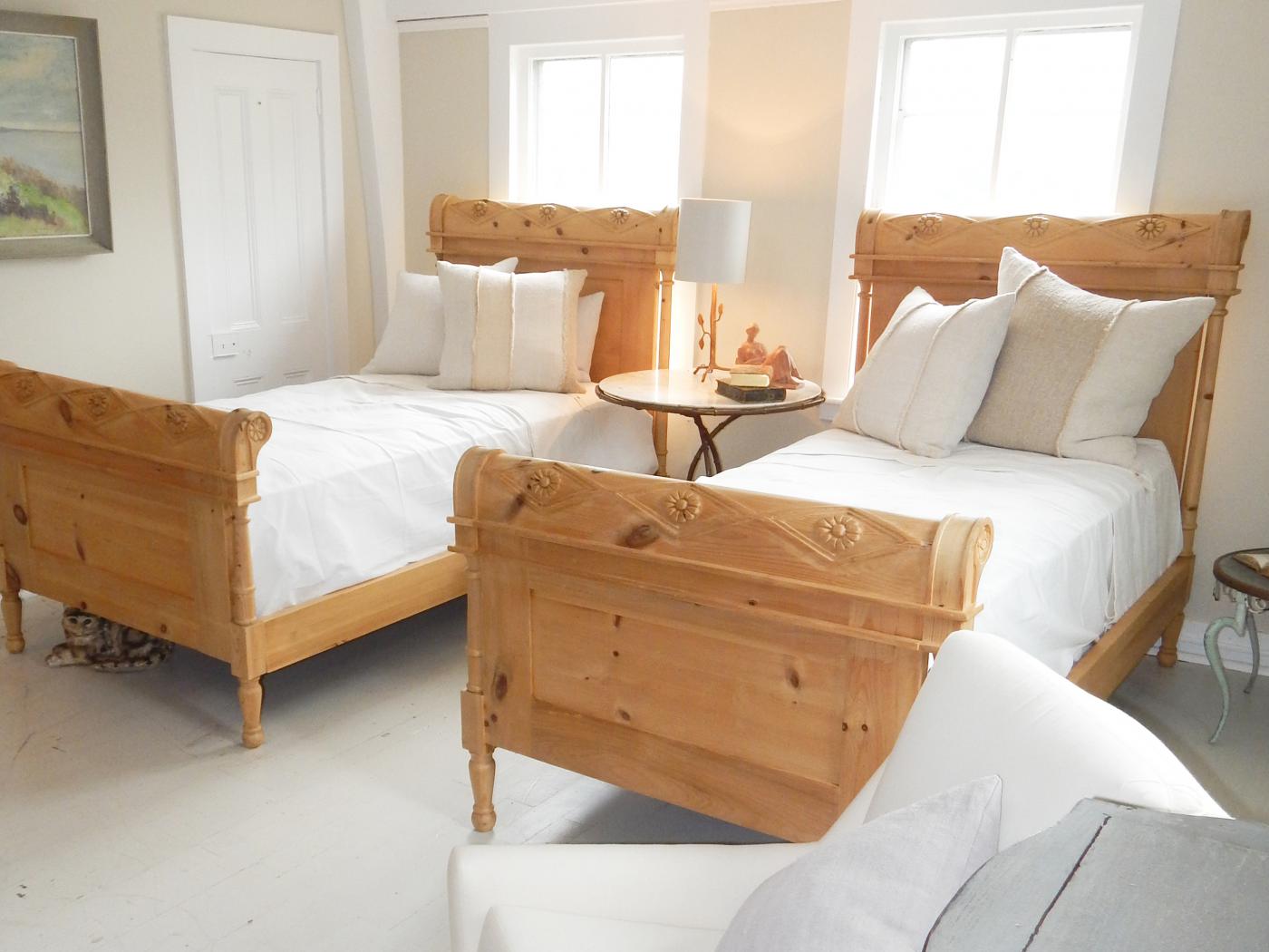 Pair of Swedish Carved Sleigh Beds