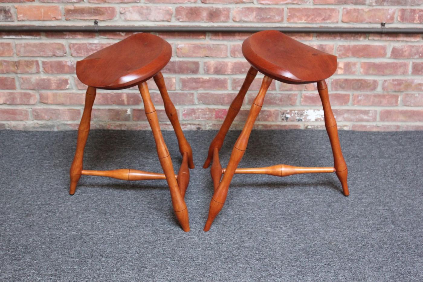 Pair of Vintage Studio Craft Windsor-Style Three Legged Low Stools in ...