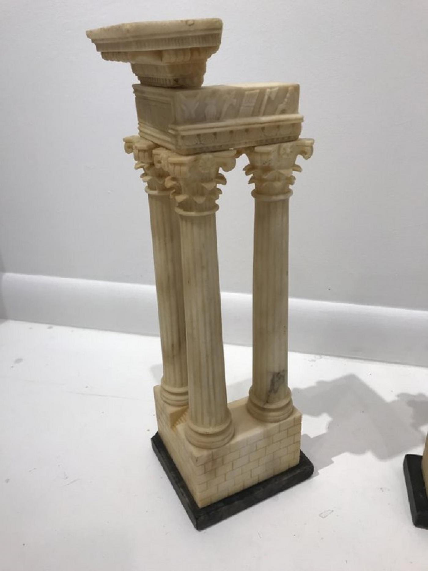 Pair of grand tour models carved alabaster Roman Columns