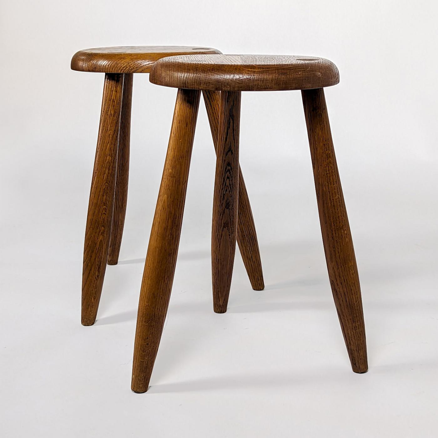 Pair of solid wood stools, French design from the 50s