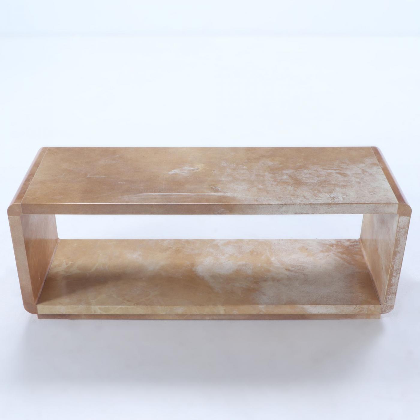Parchment covered bench or coffee table with rounded corners done in ...