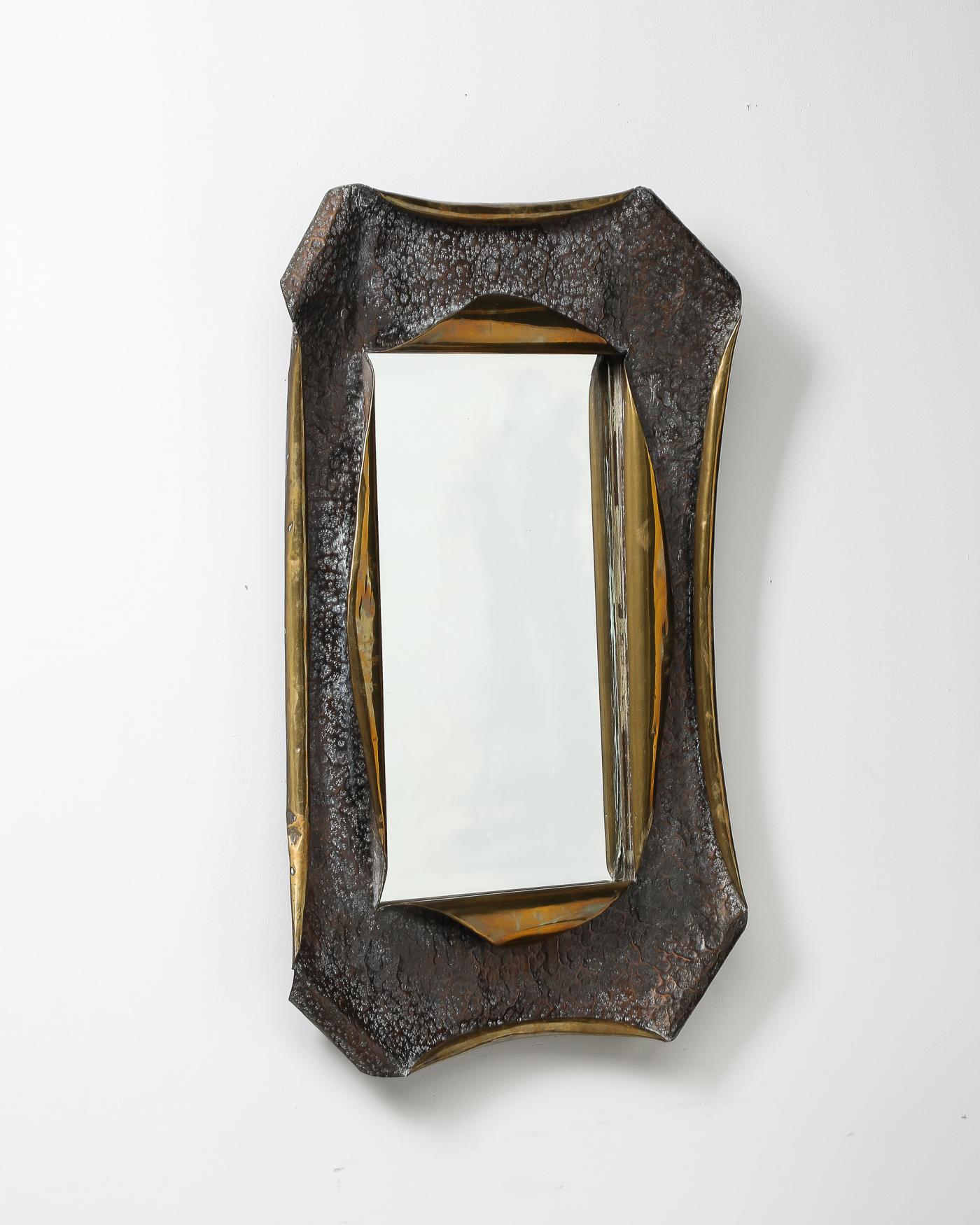 Patinated, Hand-Shaped and Hammered Bronze Mirror