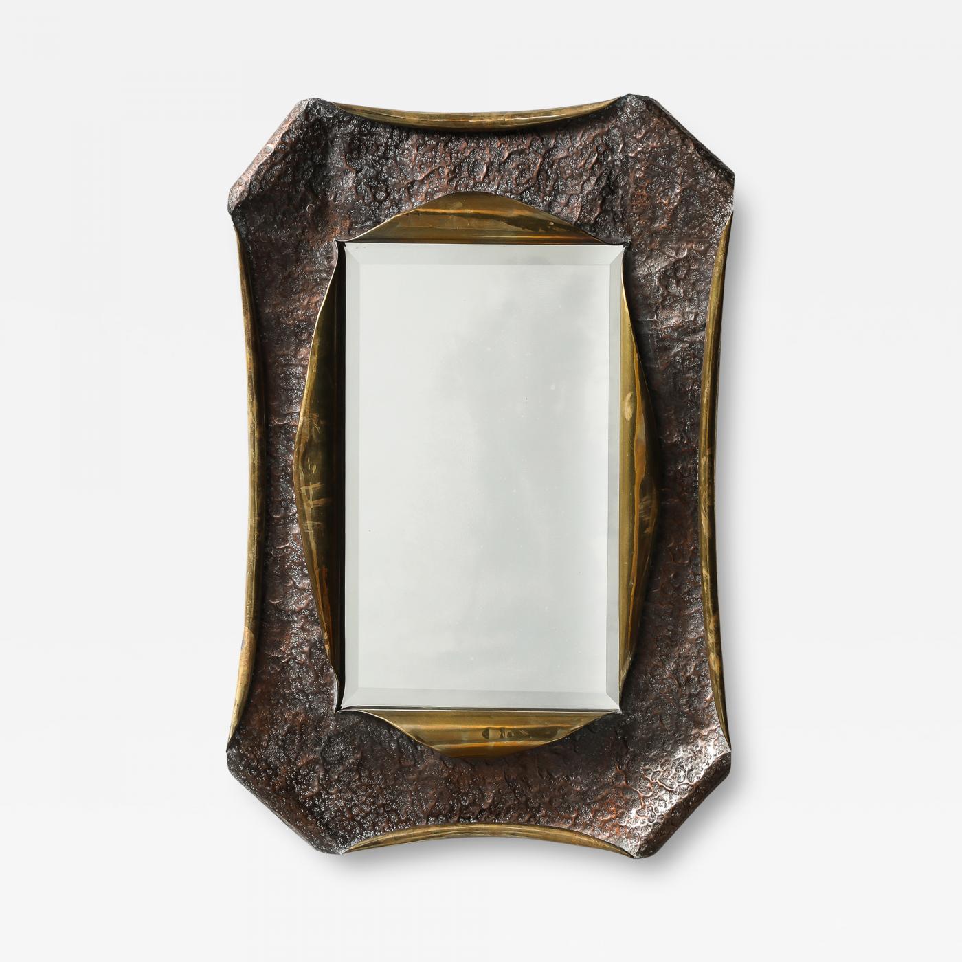 Patinated, Hand-Shaped and Hammered Bronze Mirror