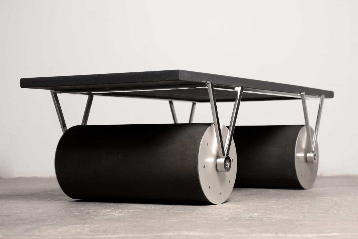 Patrick Naggar Post Modern Cylinder Coffee Table with Marble Top - France 1985