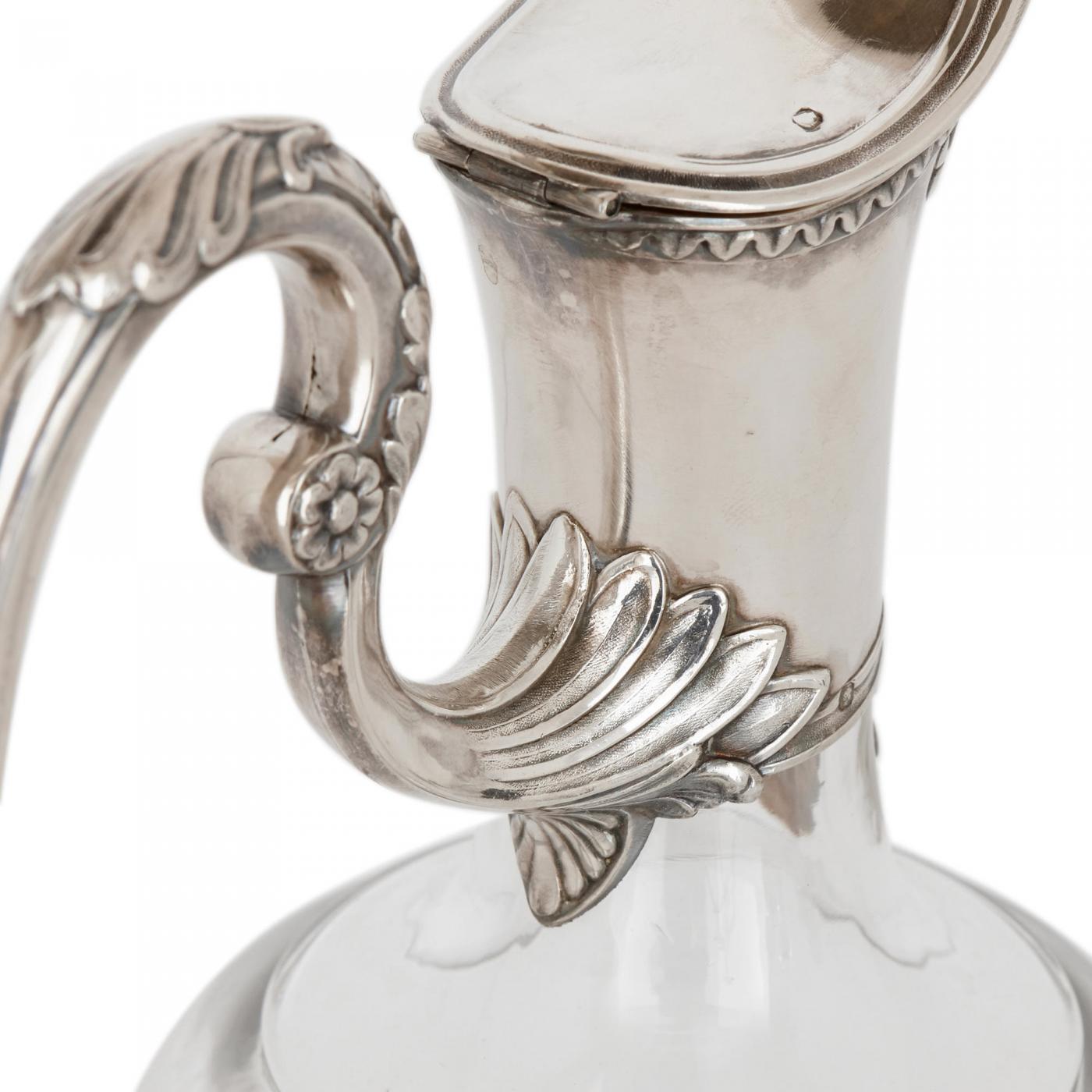 Paul Devaux - Two Art Nouveau silver and glass wine jugs by Devaux
