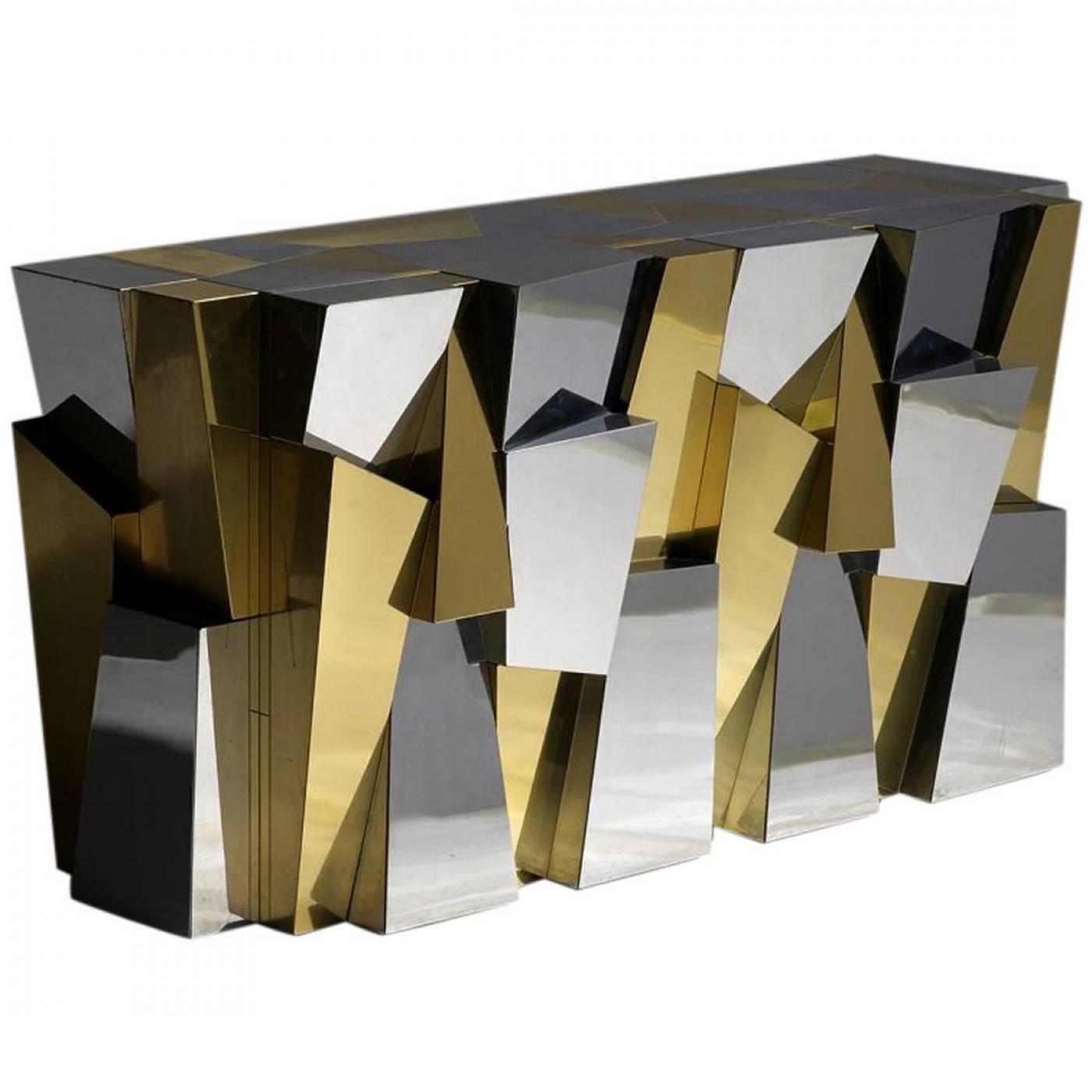 Paul Evans - Rare Custom Faceted Console Table by Paul Evans for ...