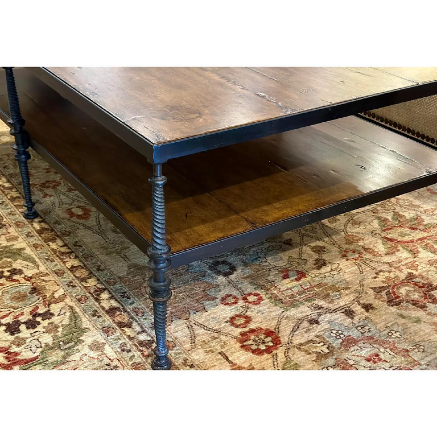 Paul Ferrante - Paul Ferrante Wrought Iron & Walnut Rustic Coffee Table