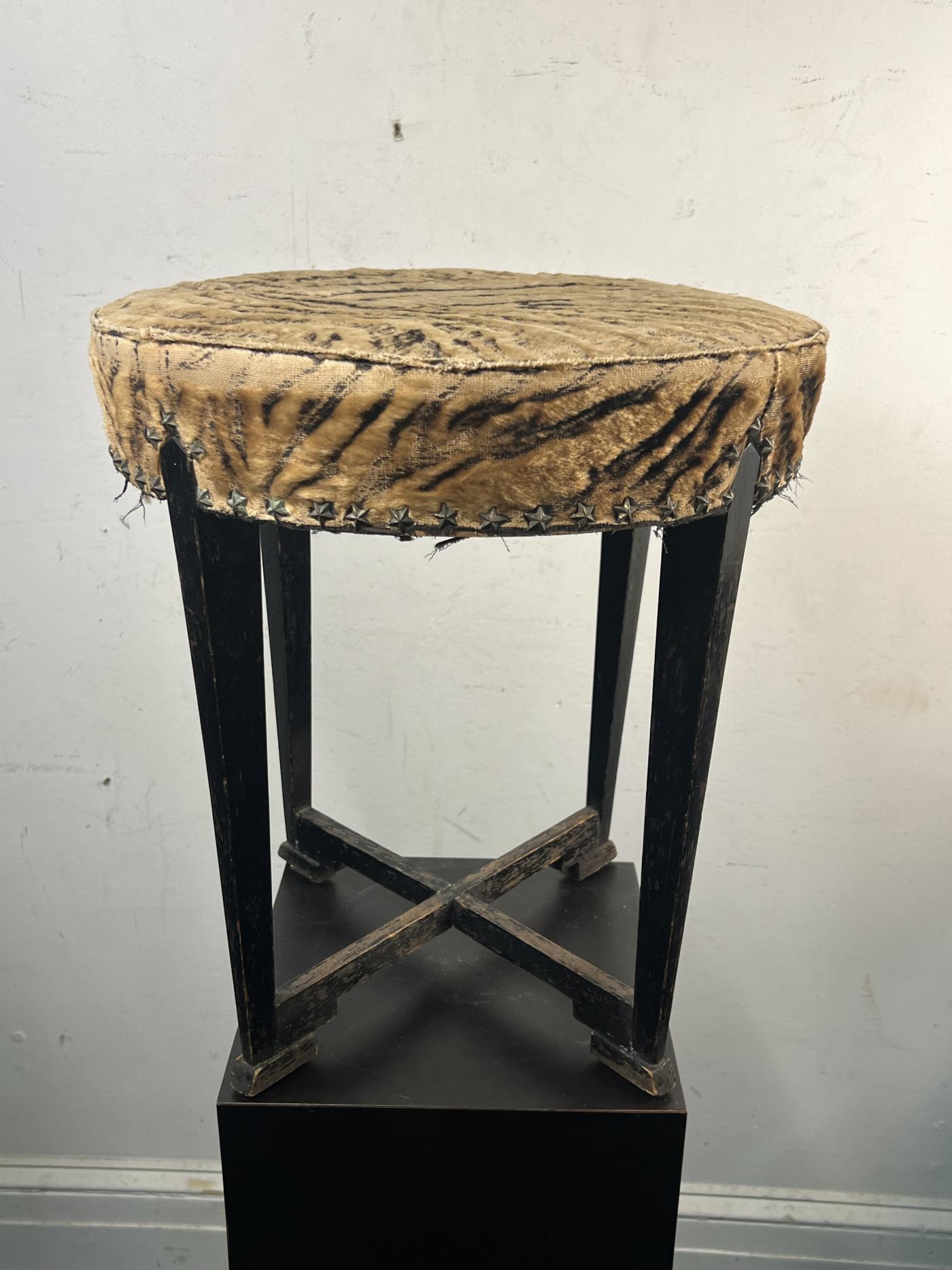 Paul Frankl - ART DECO BLACK WOOD SKYSCRAPER LEG STOOL IN THE MANNER OF ...