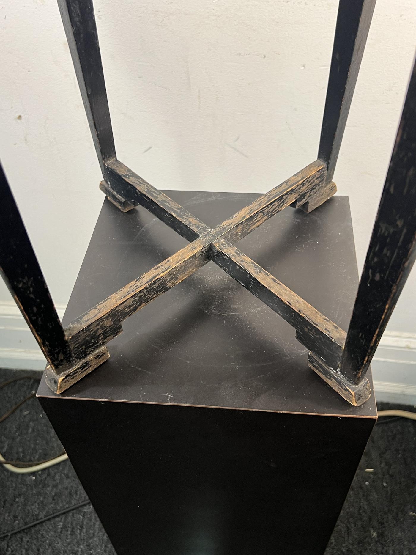 Paul Frankl - ART DECO BLACK WOOD SKYSCRAPER LEG STOOL IN THE MANNER OF ...