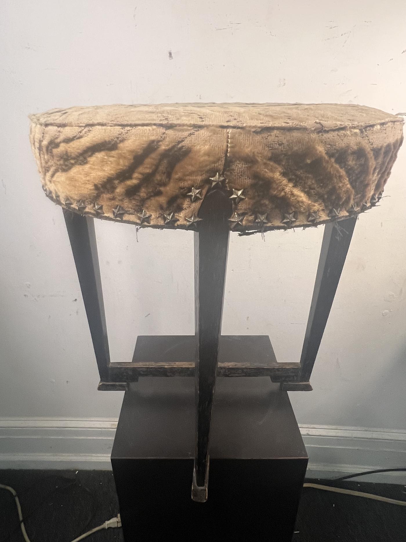 Paul Frankl - ART DECO BLACK WOOD SKYSCRAPER LEG STOOL IN THE MANNER OF ...