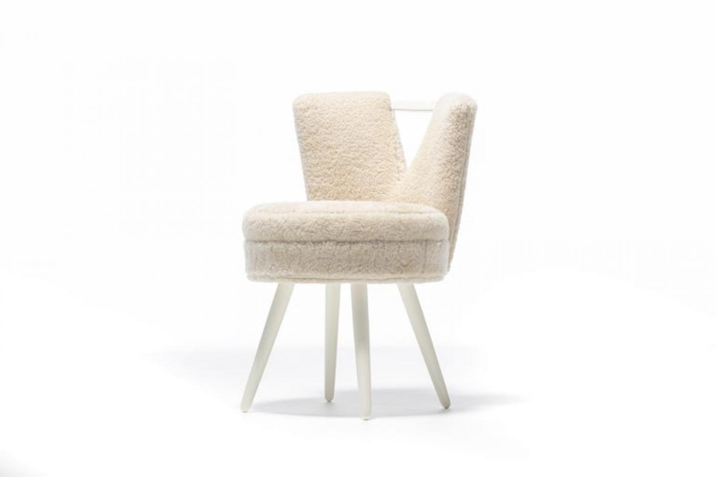 Paul Frankl - Custom Vanity Stool in Ivory Cream Shearling with Leather ...