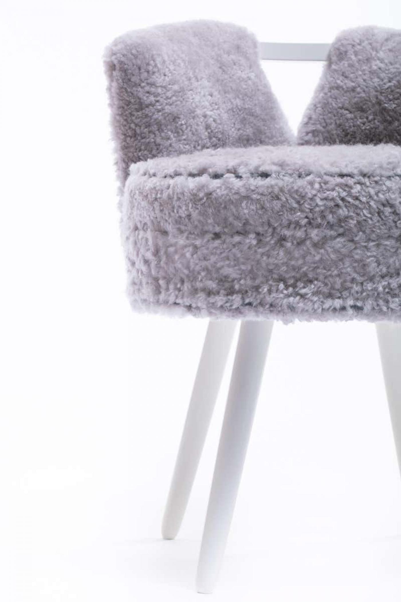 Paul Frankl - Paul Frankl Style Vanity Stool Upholstered in Shearling
