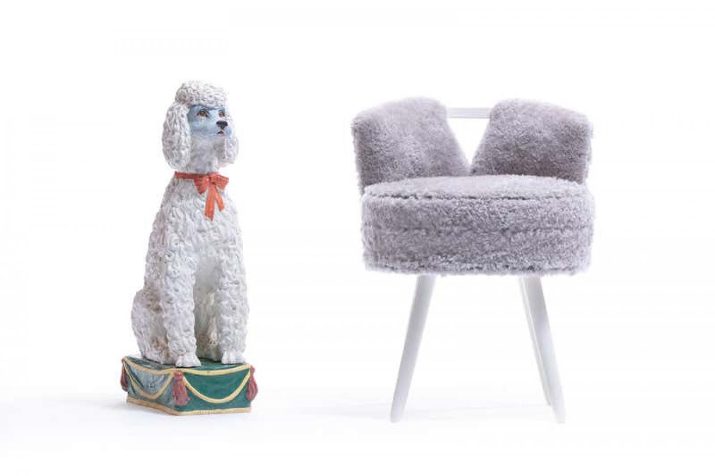 Paul Frankl - Paul Frankl Style Vanity Stool Upholstered in Shearling