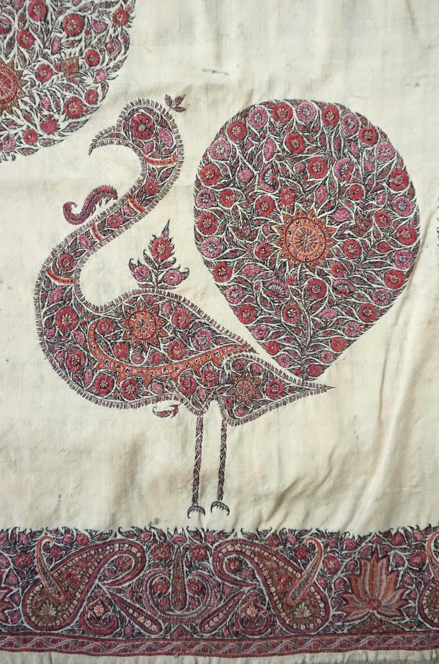Large Persian Kerman Kashmiri Style Embroidered Linen Pateh or Panel ...