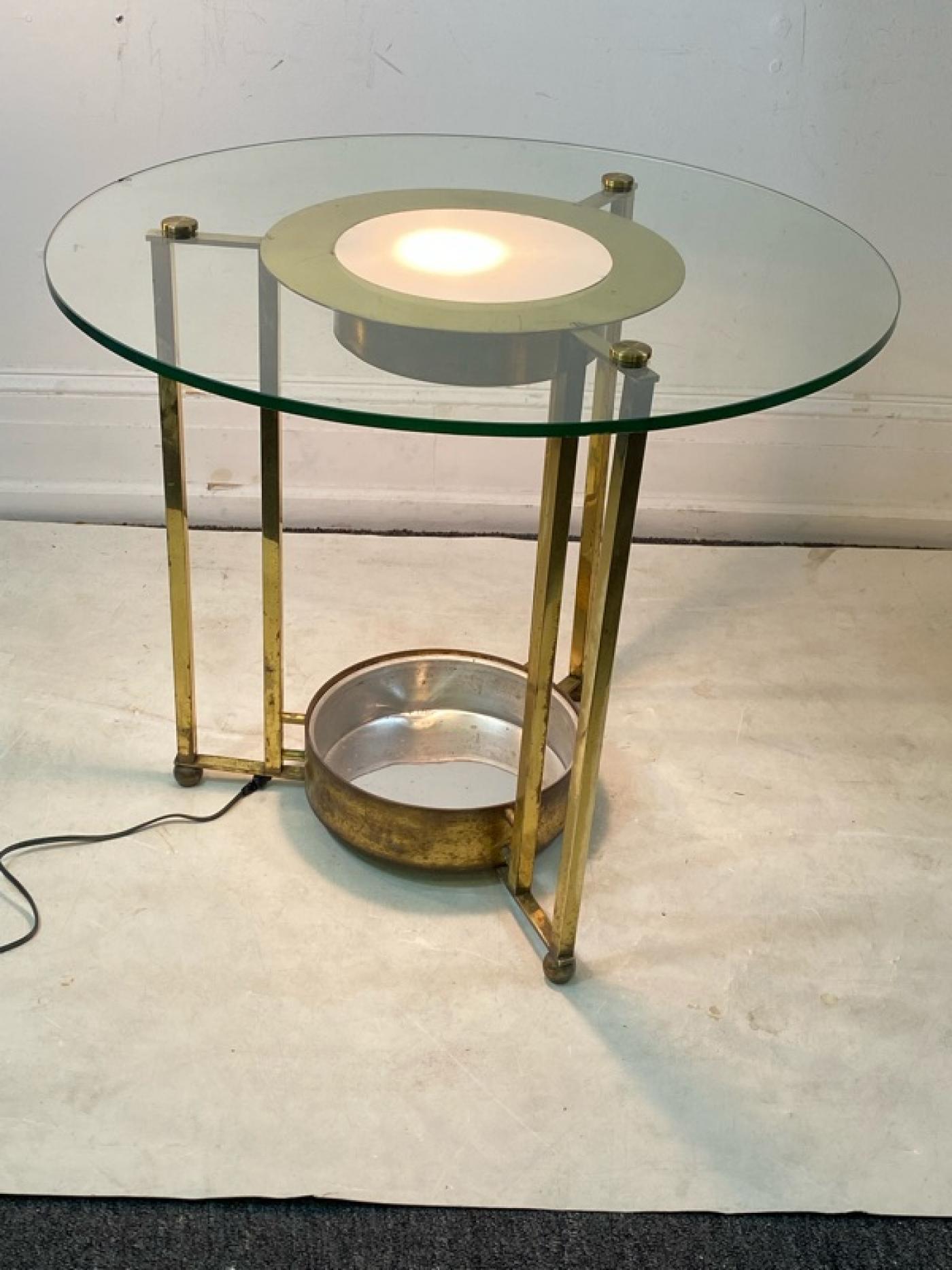 Philip Johnson - ILLUMINATED MODERN PAIR OF BRASS & GLASS TABLES IN THE ...