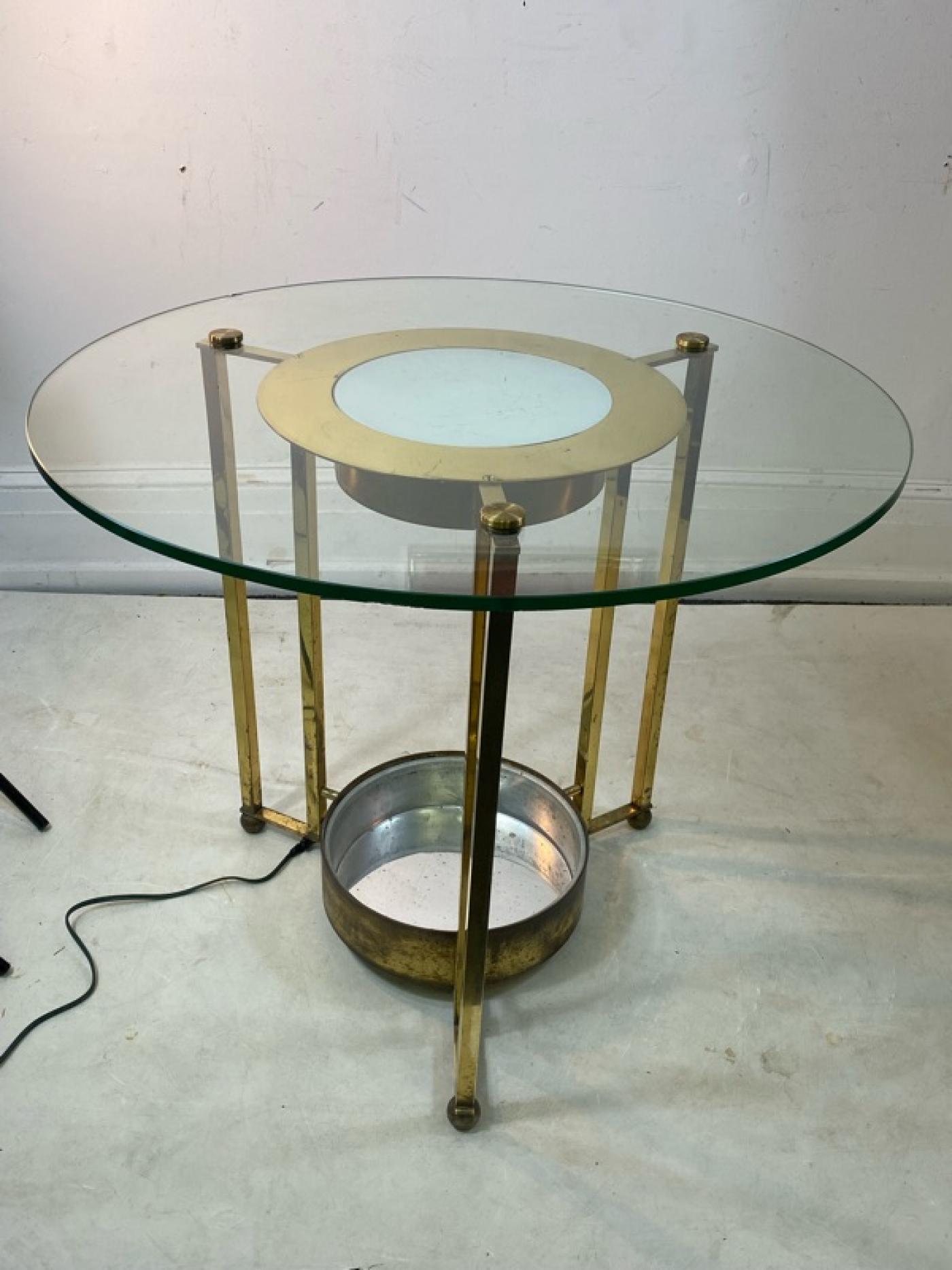 Philip Johnson - ILLUMINATED MODERN PAIR OF BRASS & GLASS TABLES IN THE ...