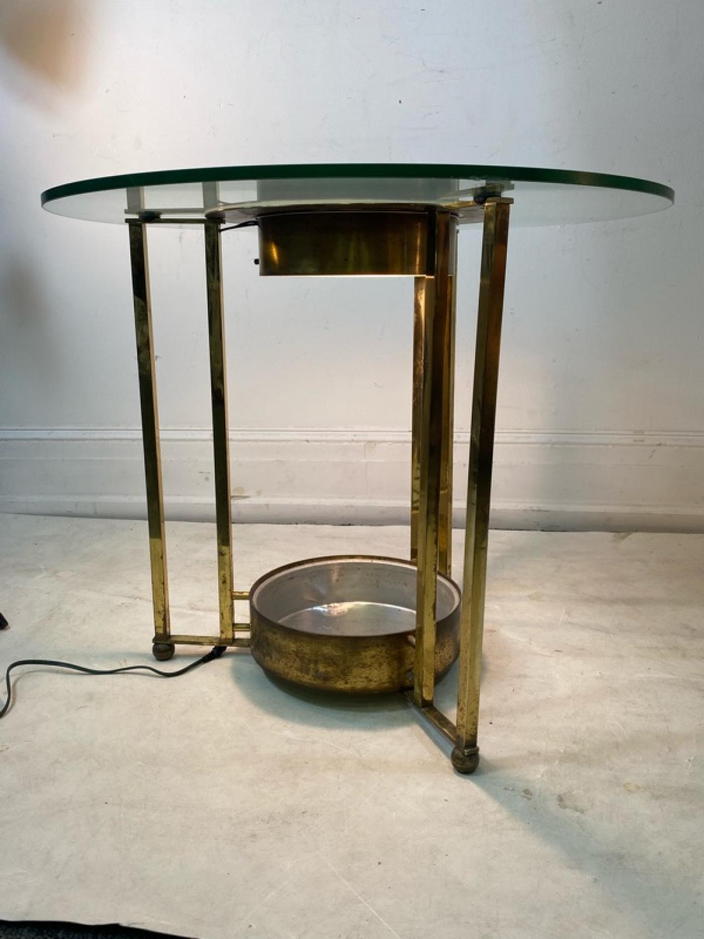 Philip Johnson - ILLUMINATED MODERN PAIR OF BRASS & GLASS TABLES IN THE ...
