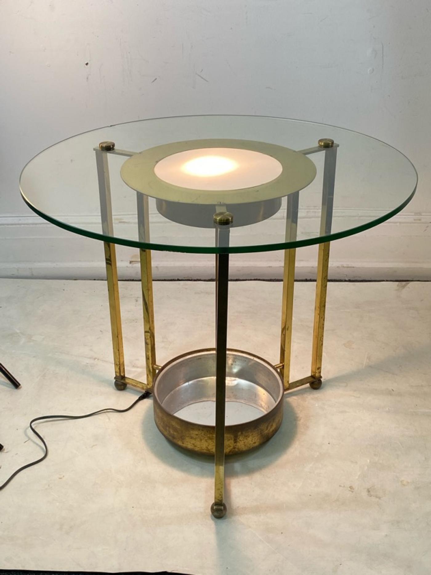 Philip Johnson - ILLUMINATED MODERN PAIR OF BRASS & GLASS TABLES IN THE ...