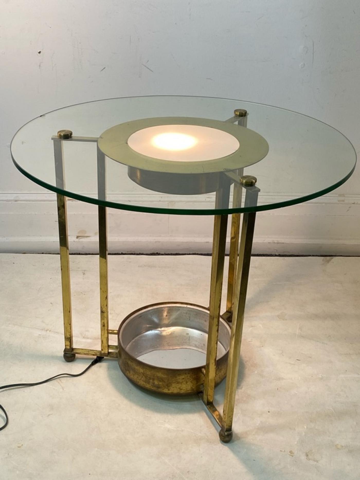 Philip Johnson - ILLUMINATED MODERN PAIR OF BRASS & GLASS TABLES IN THE ...