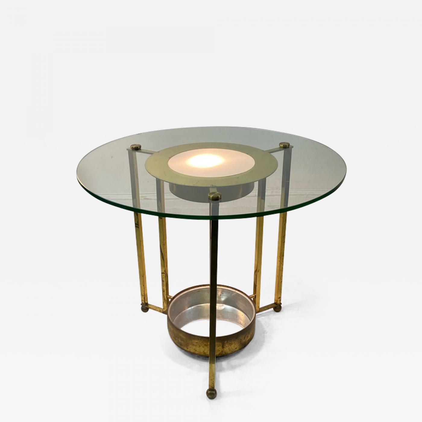 Philip Johnson - ILLUMINATED MODERN PAIR OF BRASS & GLASS TABLES IN THE ...