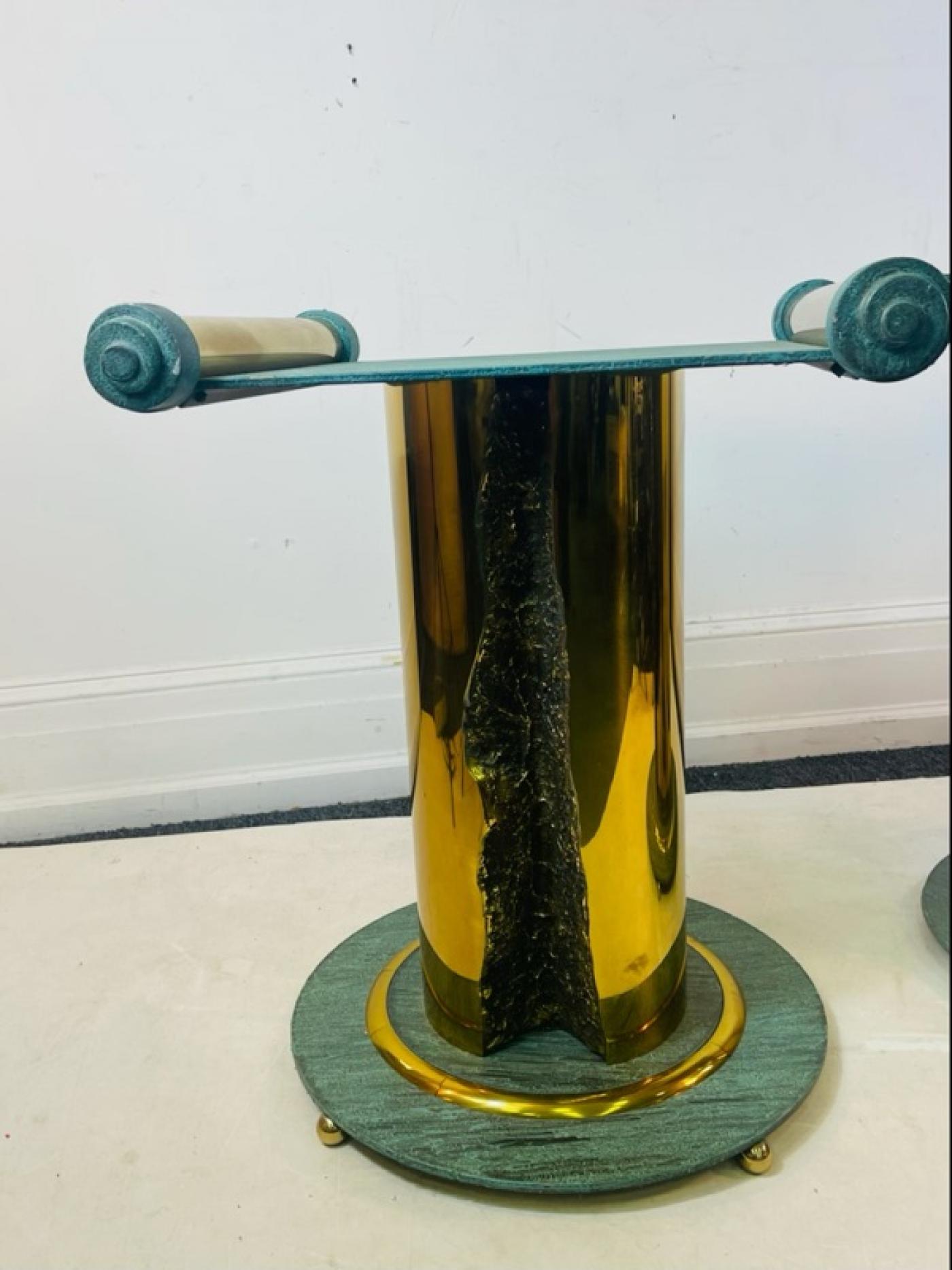 DRAMATIC POST MODERN BRUTALIST COLUMN PEDESTAL TABLES