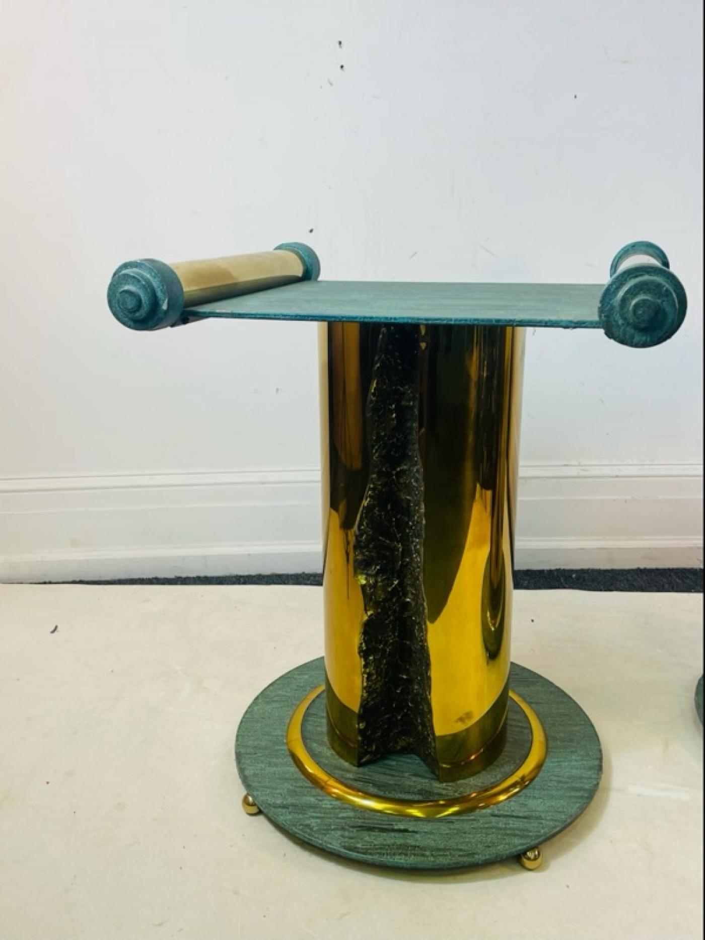 DRAMATIC POST MODERN BRUTALIST COLUMN PEDESTAL TABLES