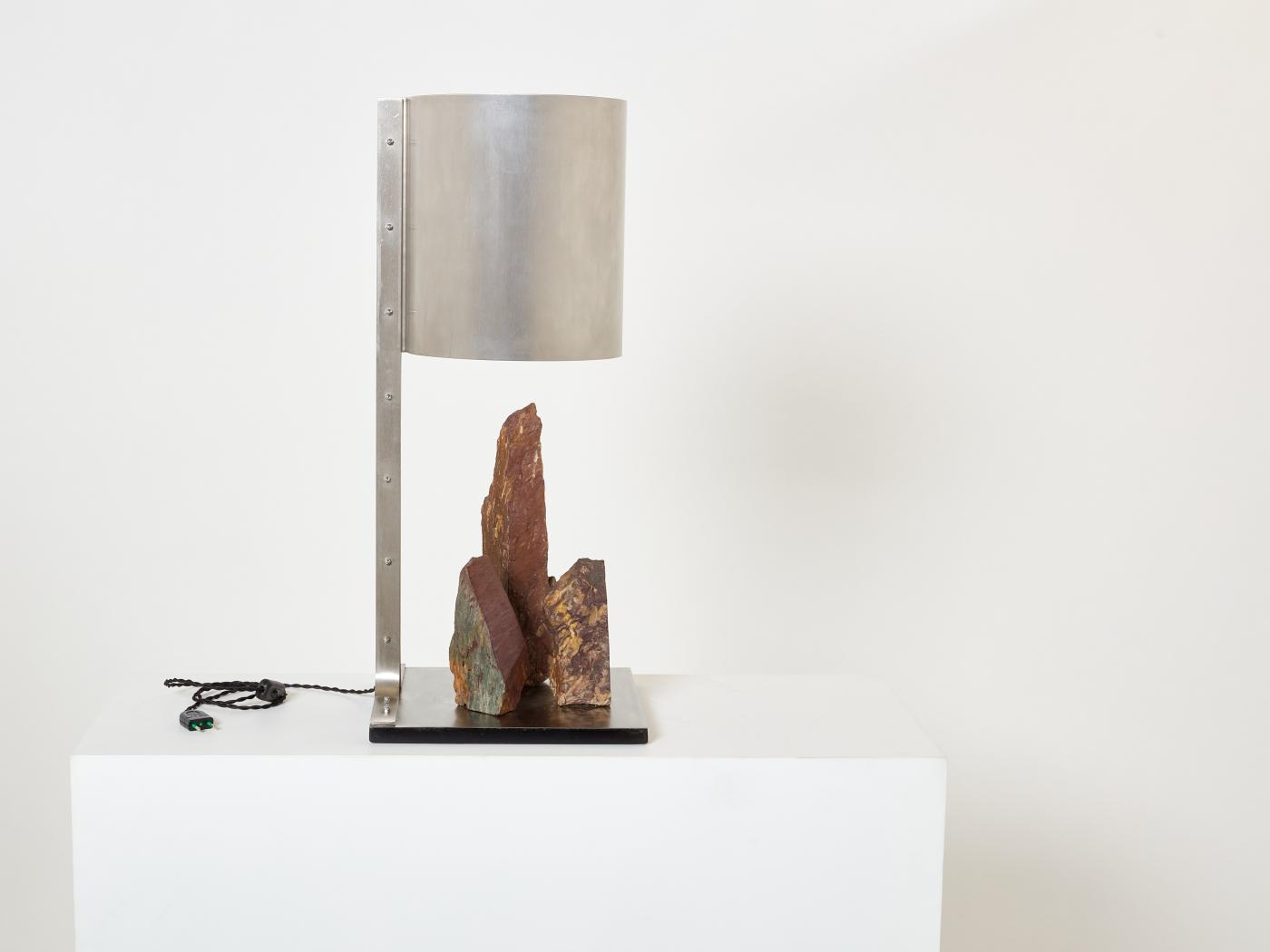 Philippe Jean - Phillipe Jean brutalist table lamp steel and red shale ...