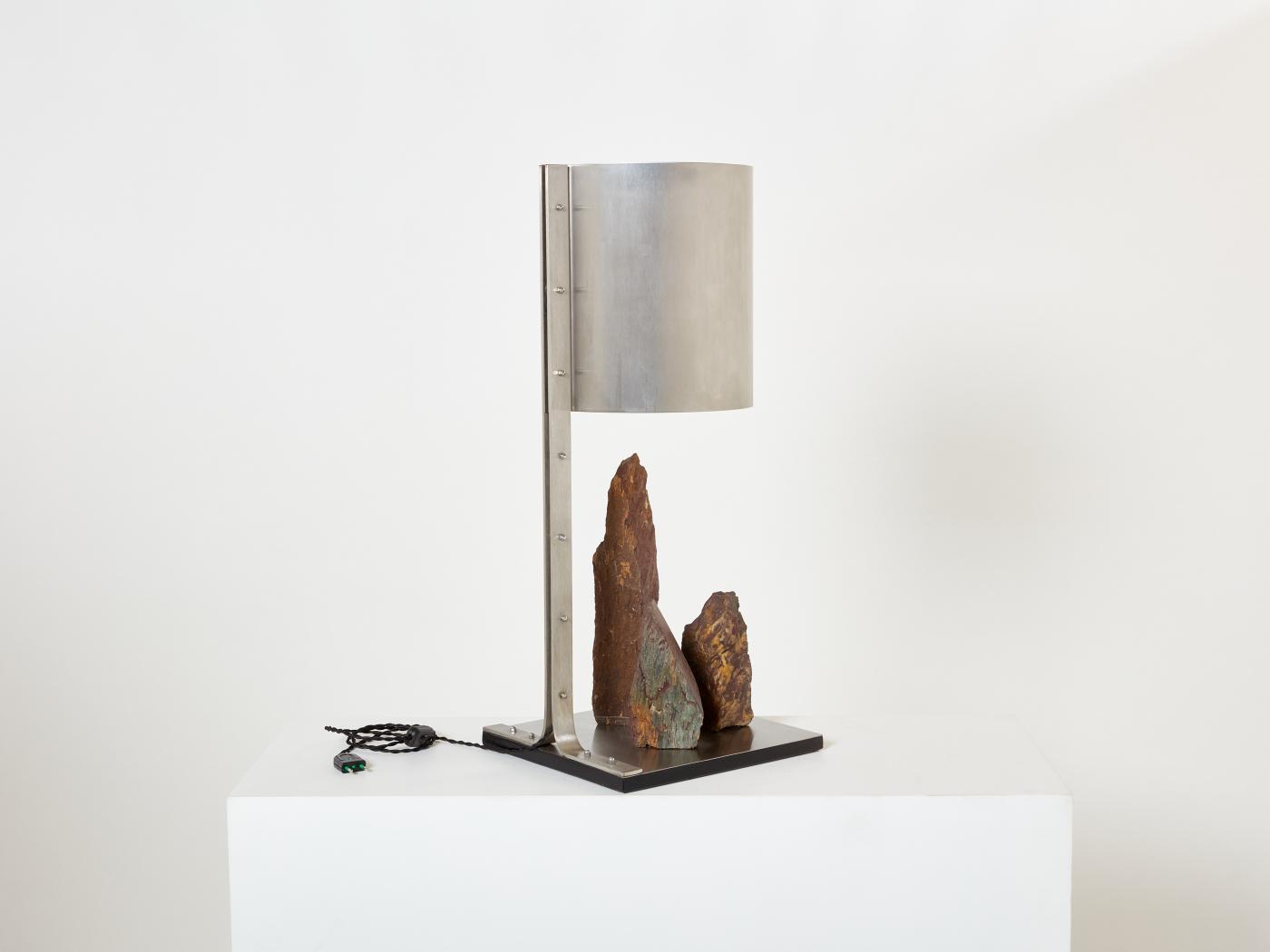 Philippe Jean - Phillipe Jean brutalist table lamp steel and red shale ...