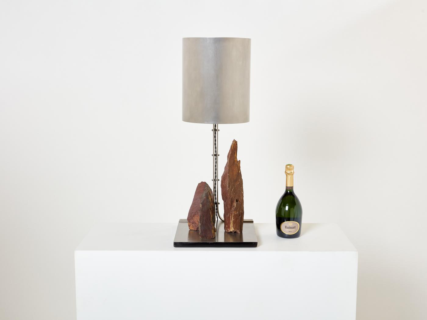 Philippe Jean - Phillipe Jean brutalist table lamp steel and red shale ...