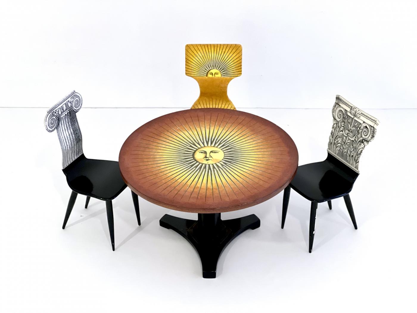 Piero Fornasetti - Miniature Prototype "Sole" Table & Chairs Set by ...