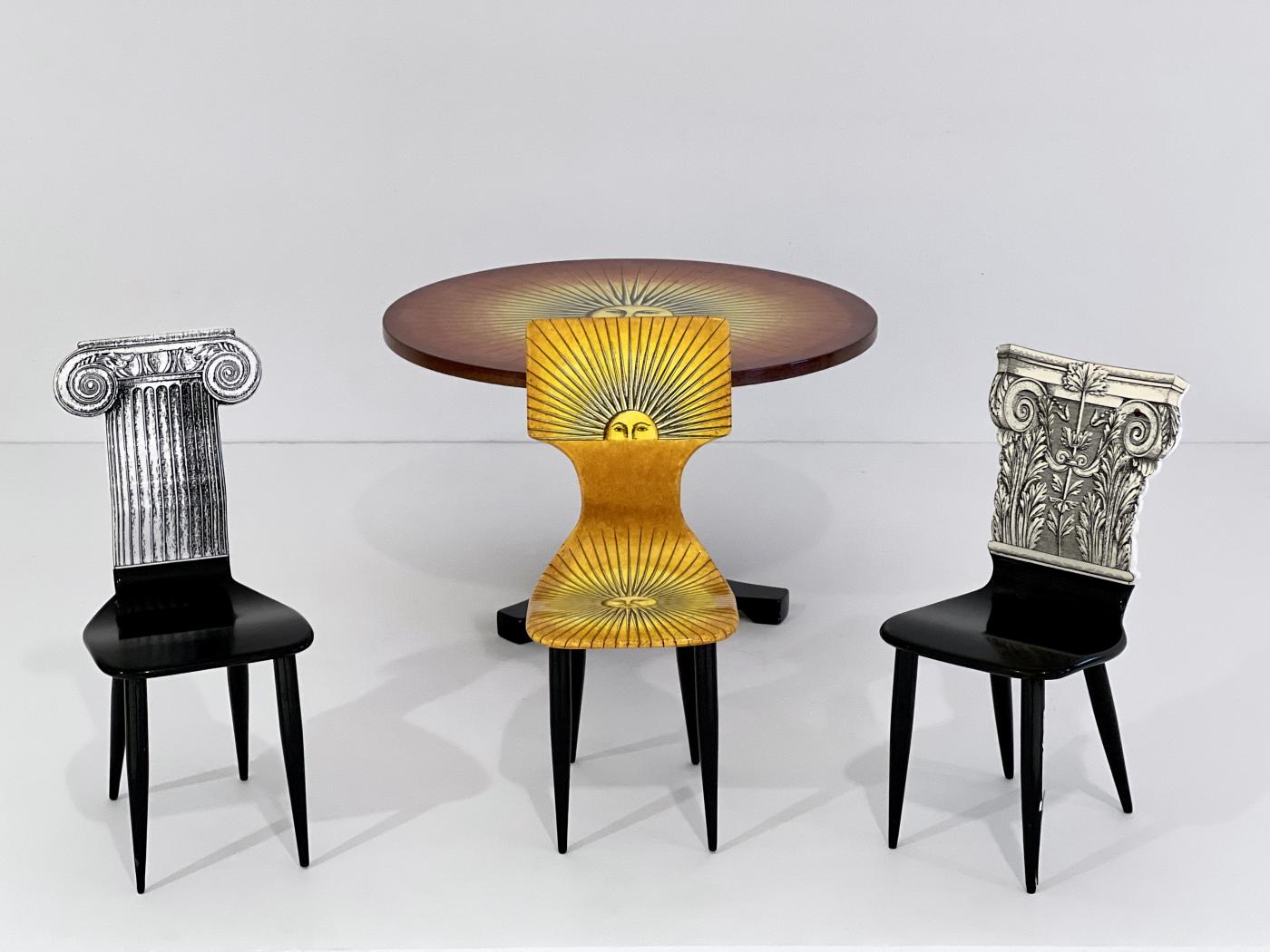 Piero Fornasetti - Miniature Prototype "Sole" Table & Chairs Set by ...
