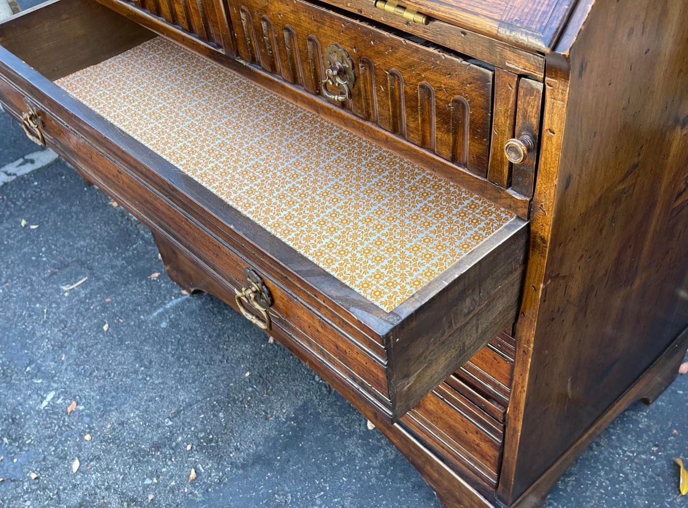 Pierre Deux French Country Oak Linen Fold Secretary Desk