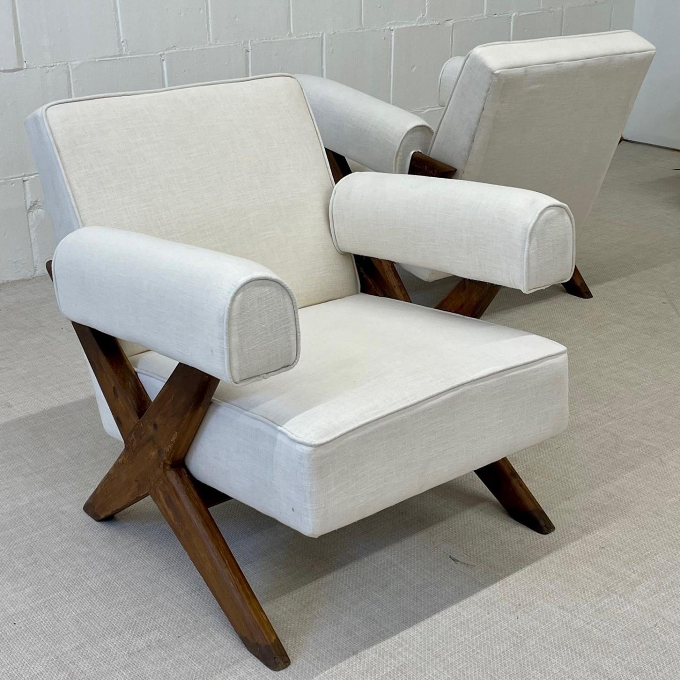 Pierre Jeanneret - Pair of Pierre Jeanneret X-Leg Upholstered Lounge ...