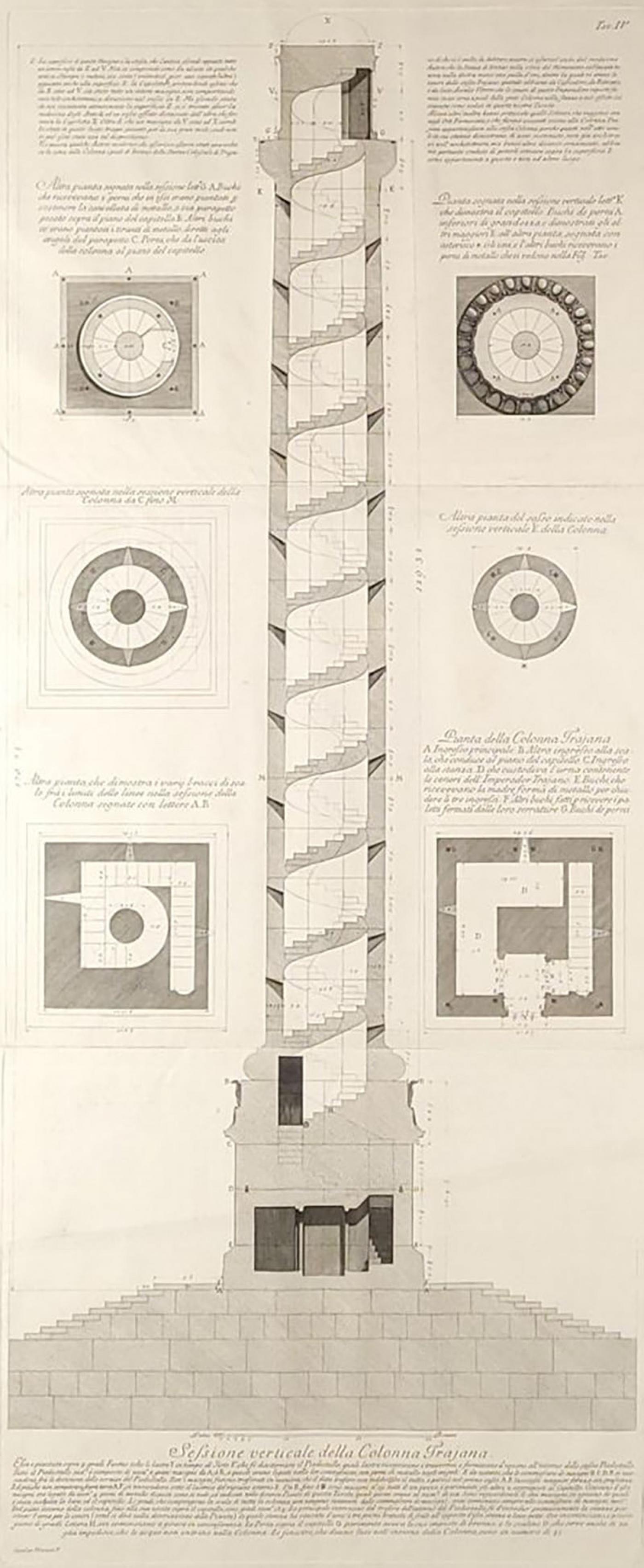 Piranesi Italian Engraving of Cross-Section of Column of Trajan