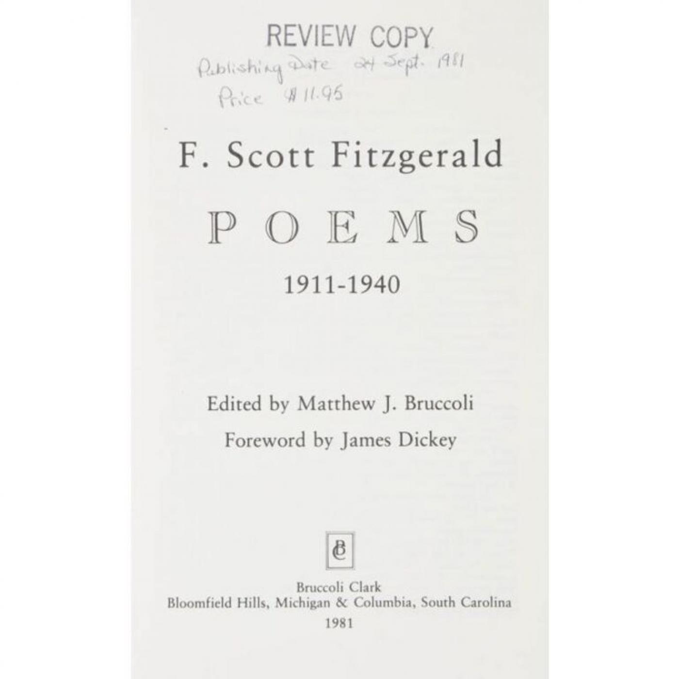 F. Scott Fitzgerald - Poems 1911-1940. by F. SCOTT FITZGERALD