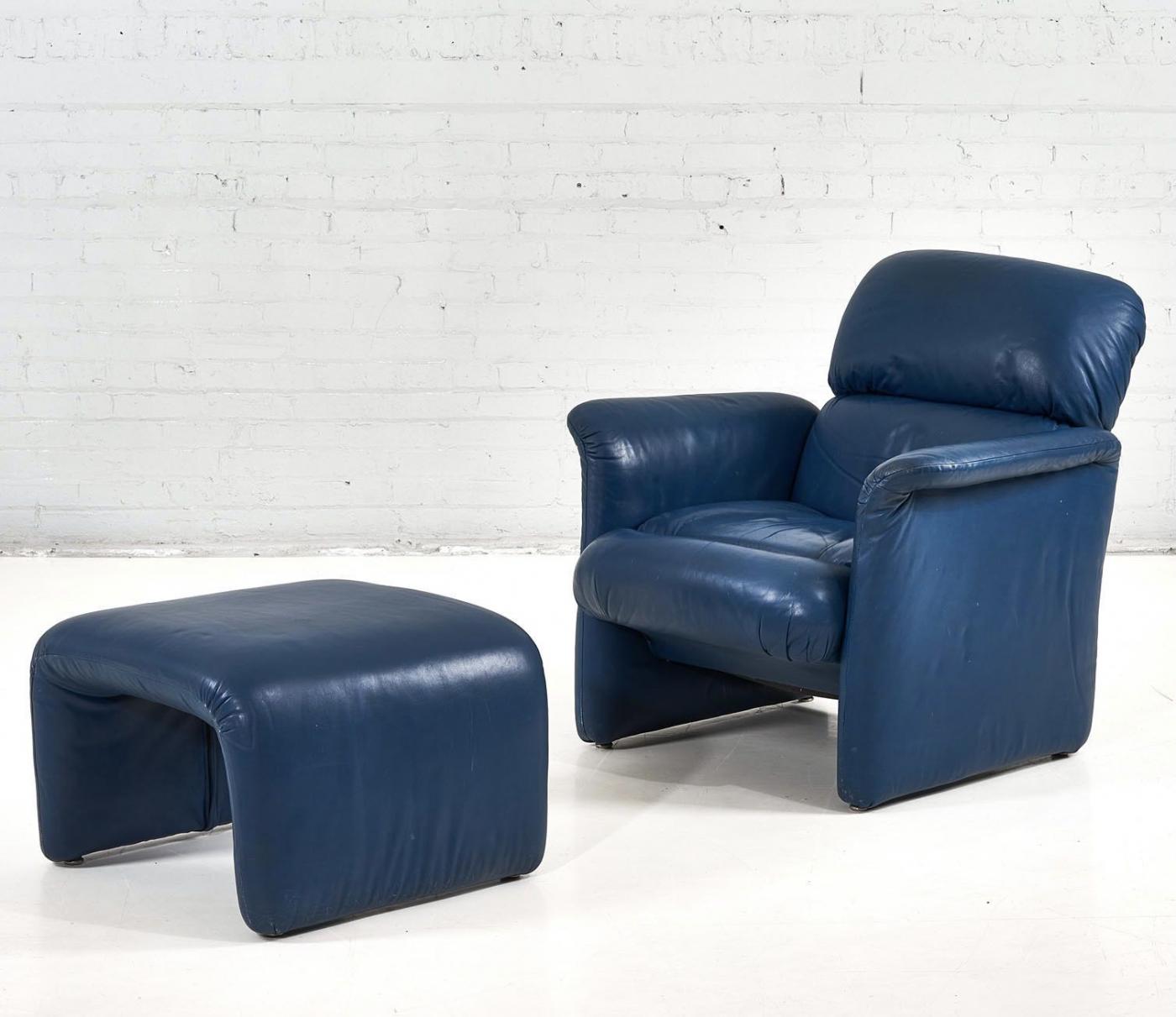 Post Modern Leather Lounge Chair with Waterfall Ottoman, 1980