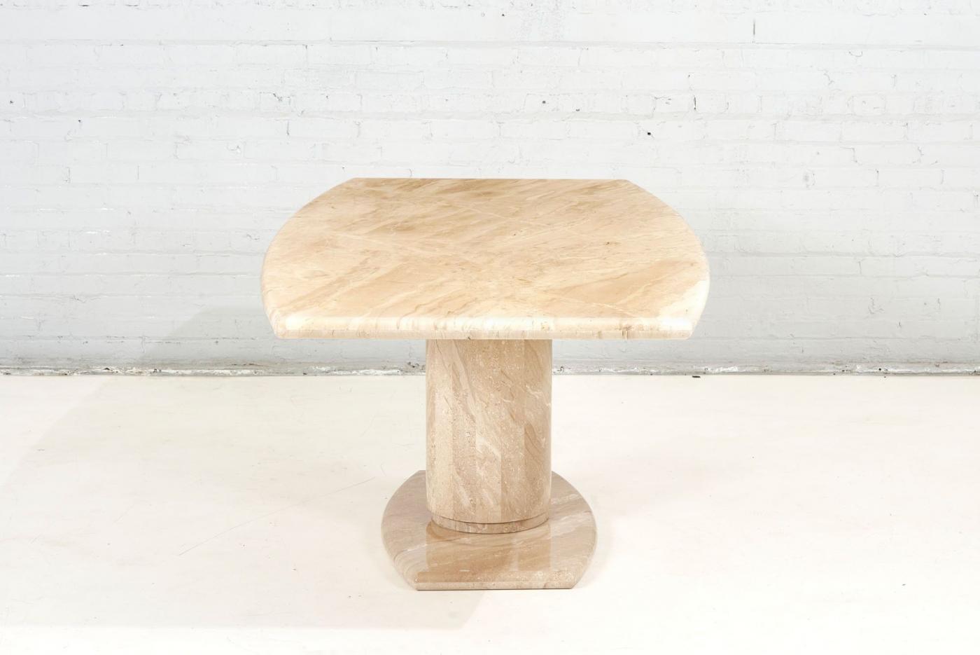 Postmodern Travertine Pedestal Base and Dining Table, 1970