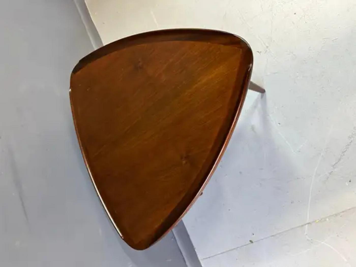 Poul Jensen - Danish Modern Walnut and Cane Selig Occasional Triangle End Table by Poul Jensen