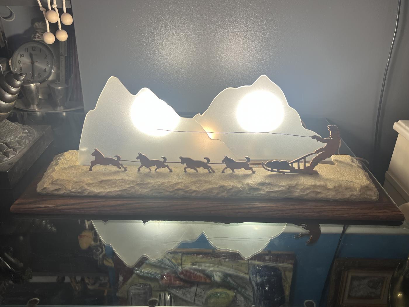 RARE UNIQUE ART DECO ESKIMO WITH SLED/DOGS ALASKAN LANDSCAPE SCULPTURAL ...