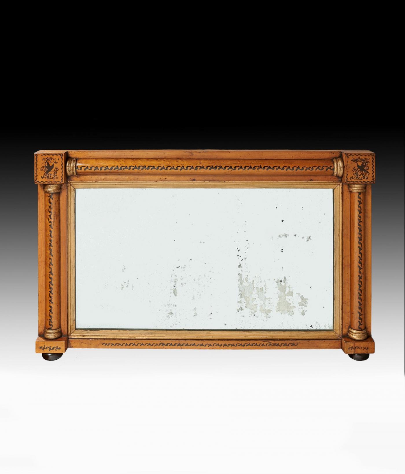 REGENCY MAPLE AND GILT OVERMANTLE MIRROR RETAINING ORIGINAL PLATE