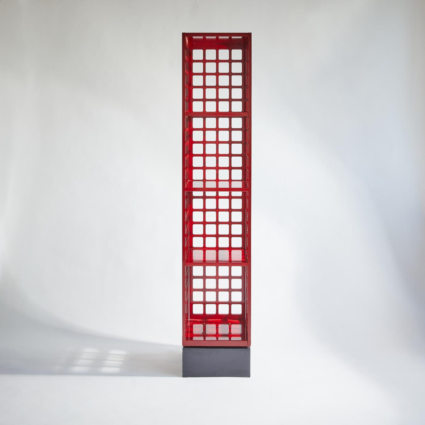 ROTATING RED LACQUER BOOKCASE